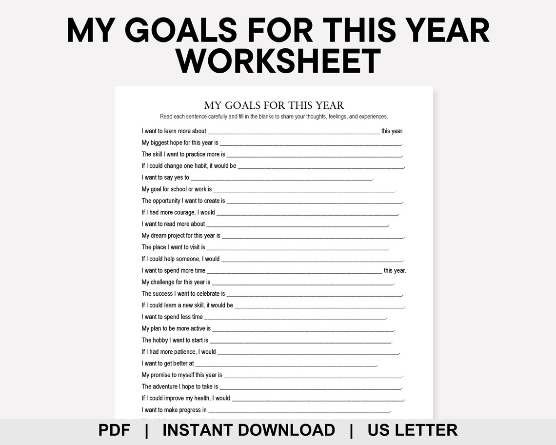 My Goals for This Year Worksheet, New Year Resolutions, Yearly Goals ...