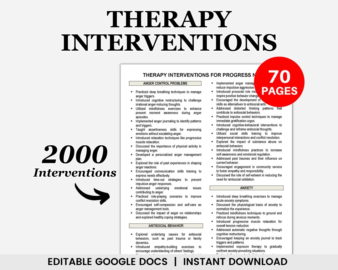 Editable Therapy Interventions for Progress Notes, Therapeutic ...
