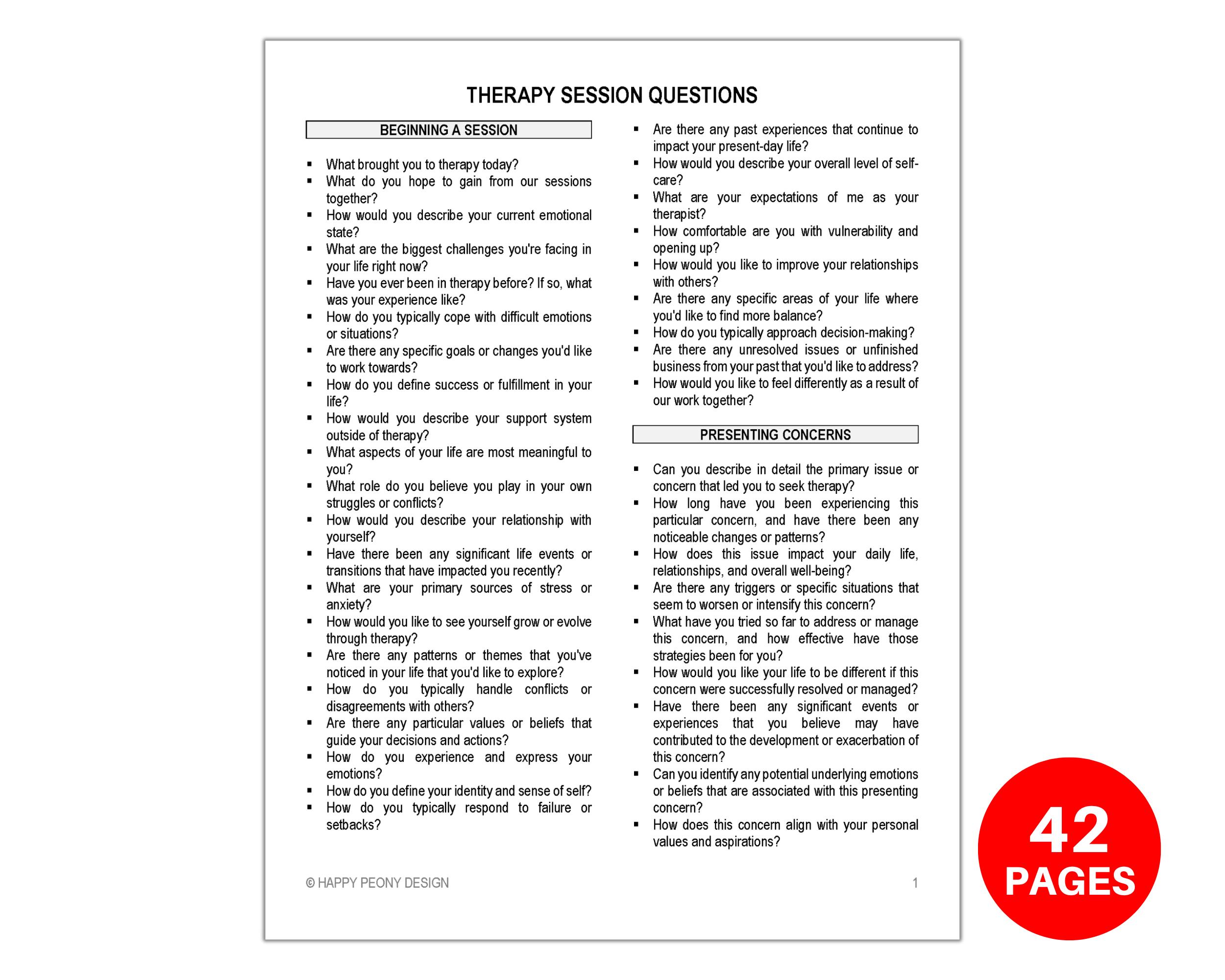 Editable Therapy Session Questions, Therapy Questions, Counseling ...