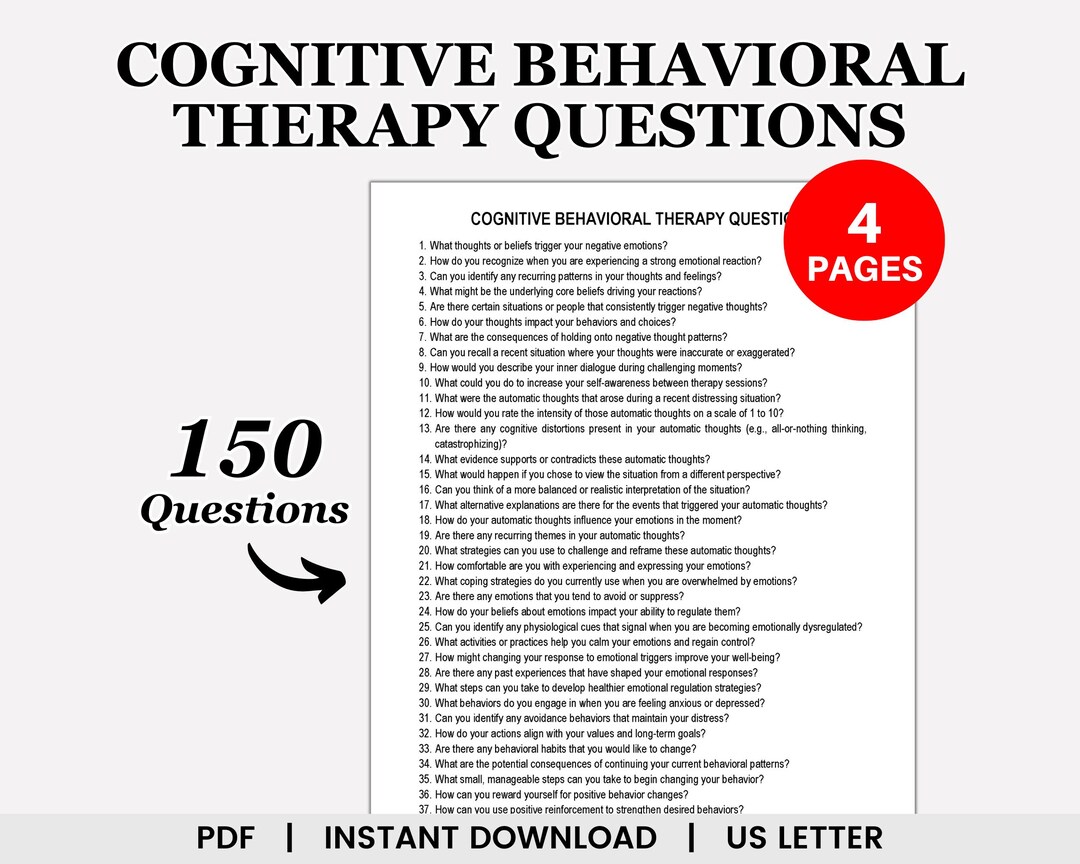 Cognitive Behavioral Therapy Questions, CBT Questions, CBT Therapy ...
