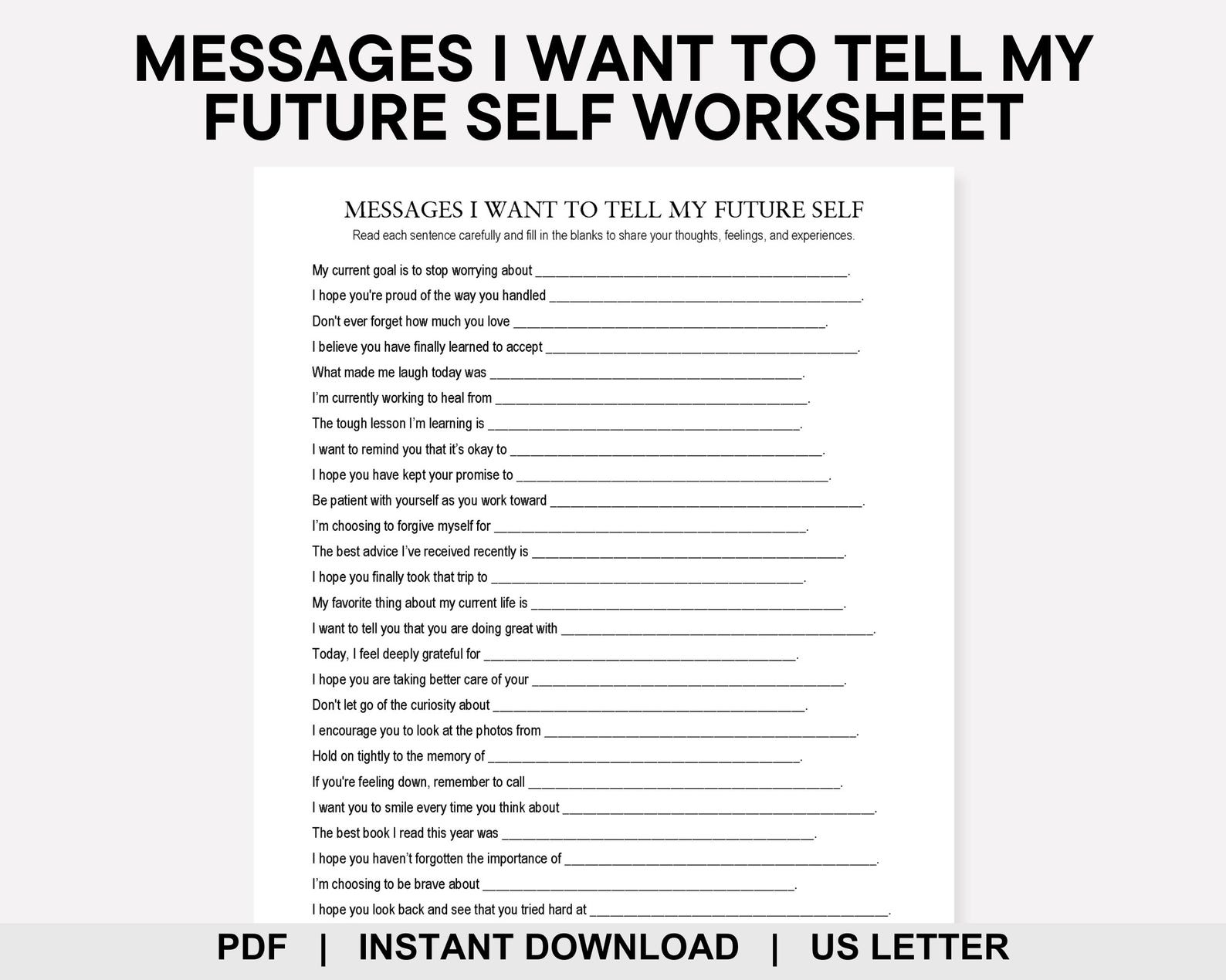 Messages I Want to Tell My Future Self Worksheet, Self Reflection, Self ...
