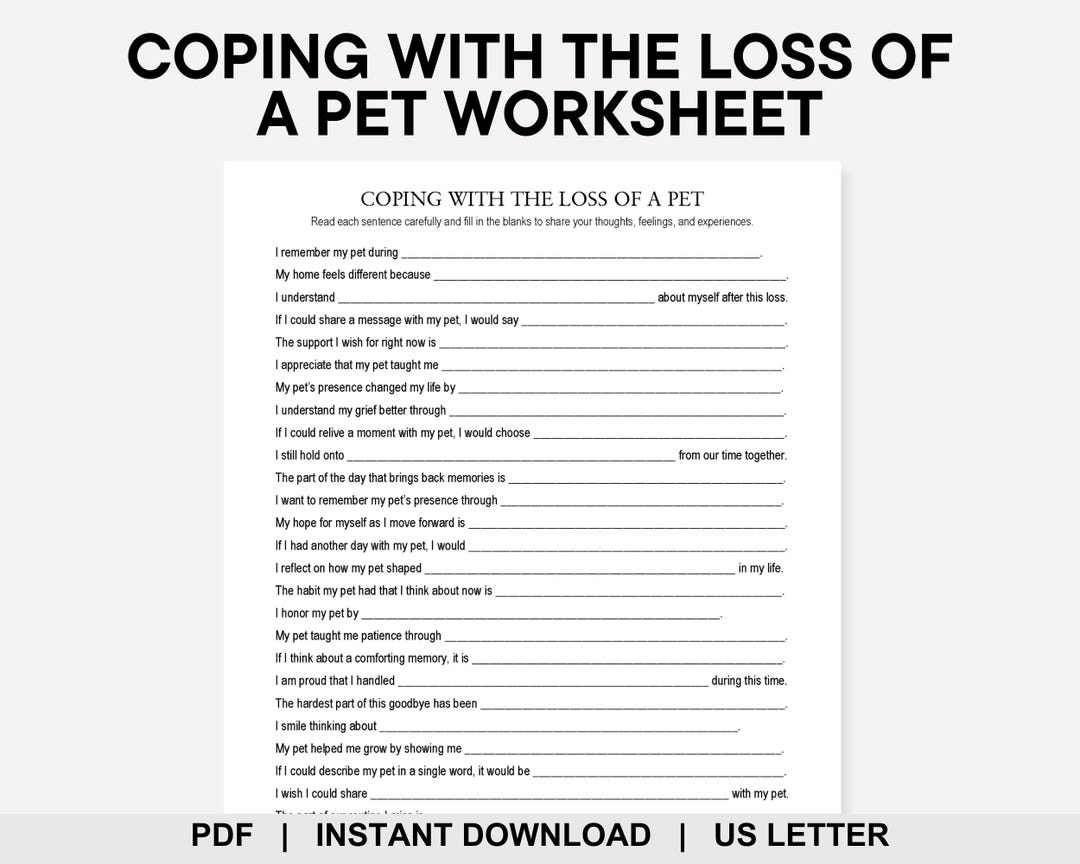 Coping With the Loss of a Pet Worksheet, Pet Loss, Pet Sympathy, Pet ...