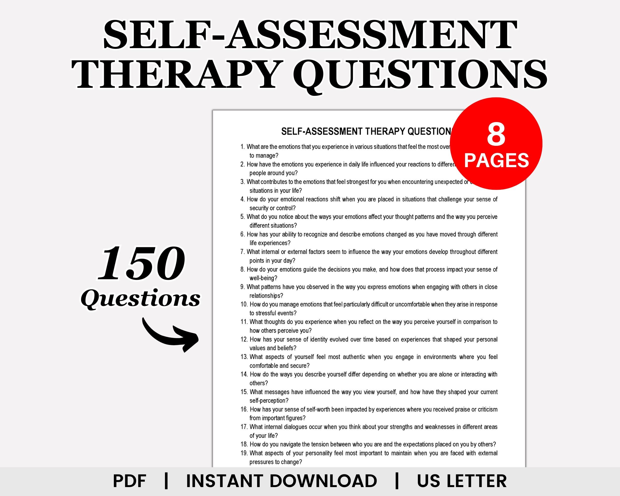 Self Assessment Therapy Questions, Self Reflection, Self Awareness ...