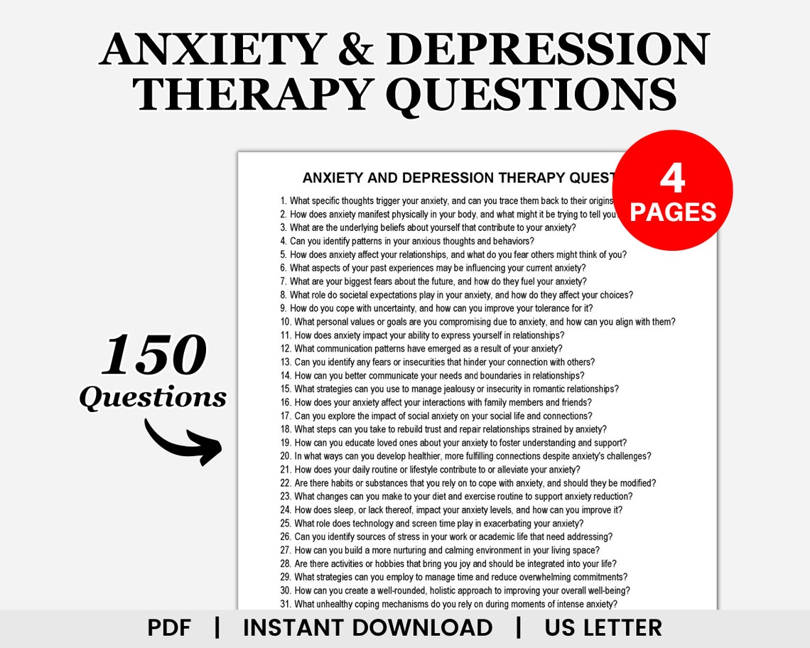 Anxiety and Depression Therapy Questions, Counseling Questions, Therapy ...