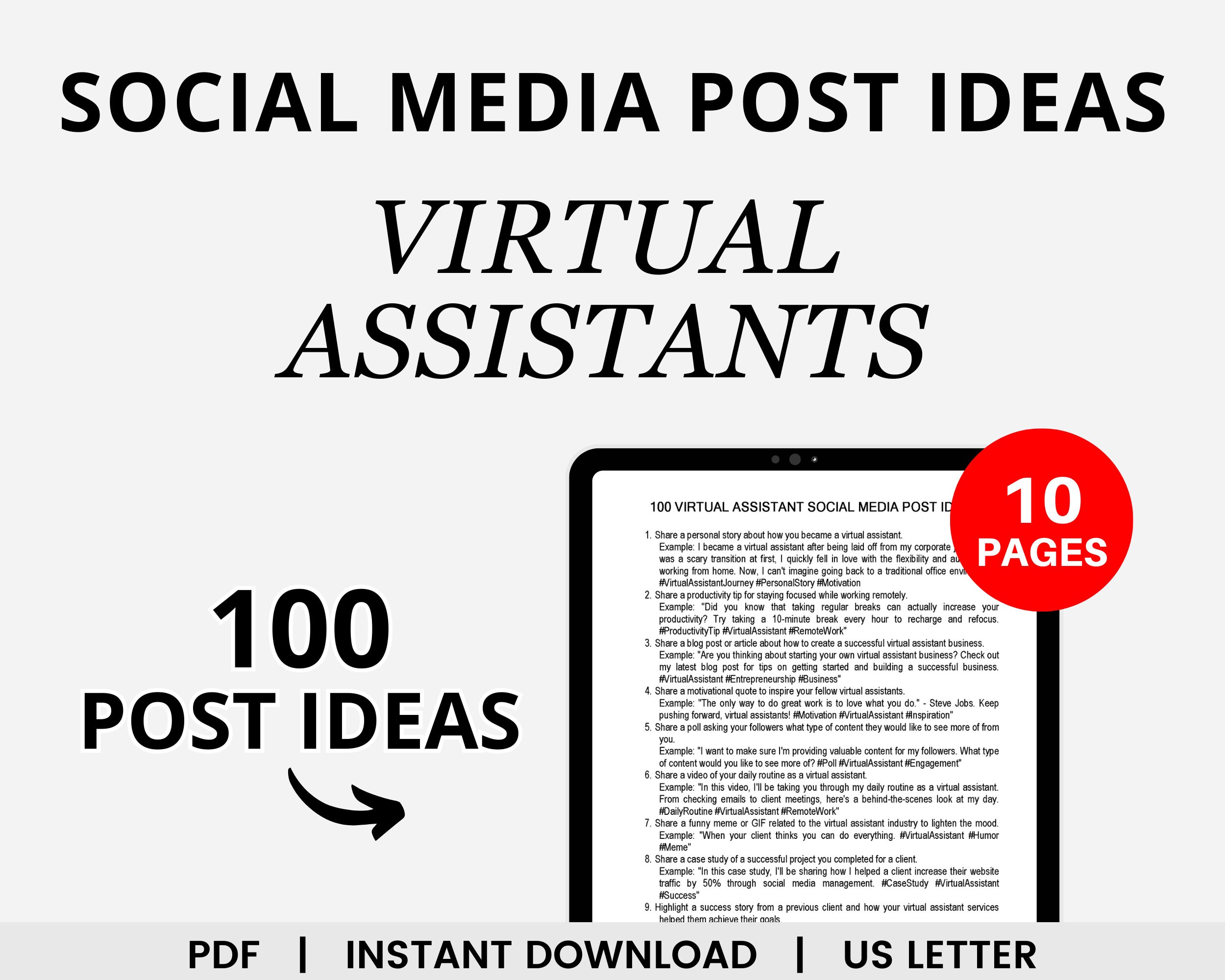 Virtual Assistant Social Media Post Ideas, Virtual Assistant Templates ...