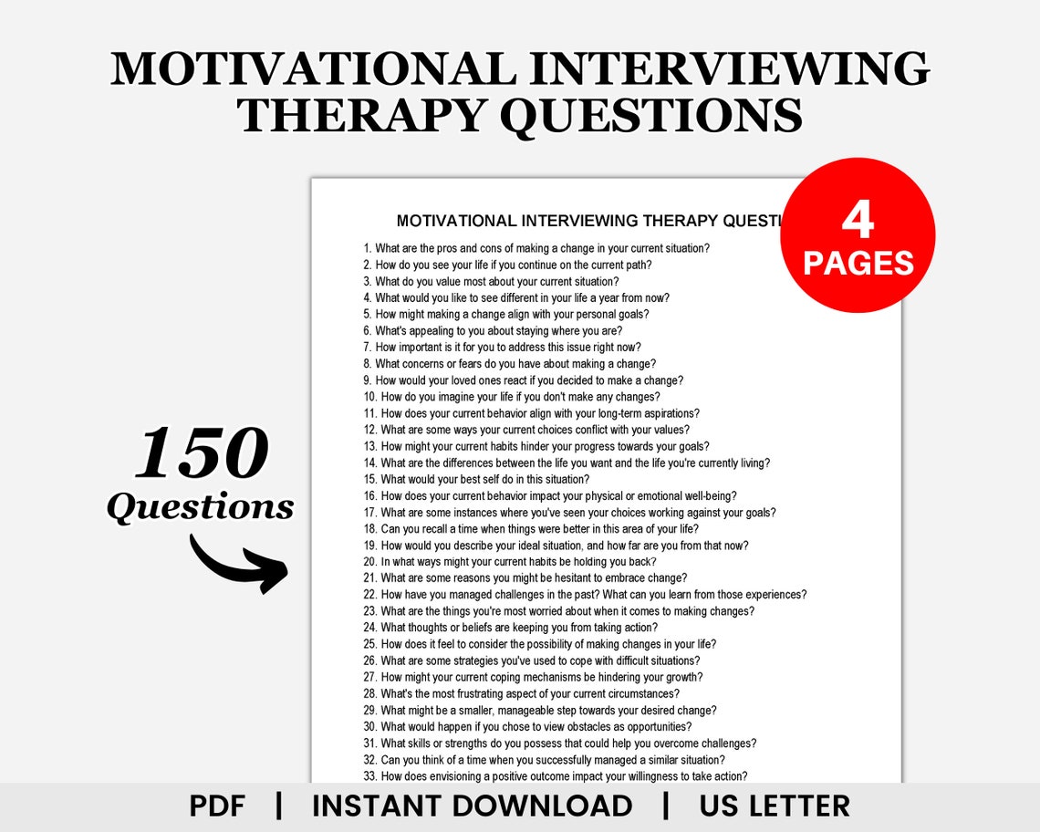 Motivational Interviewing Therapy Questions, Counseling Questions ...