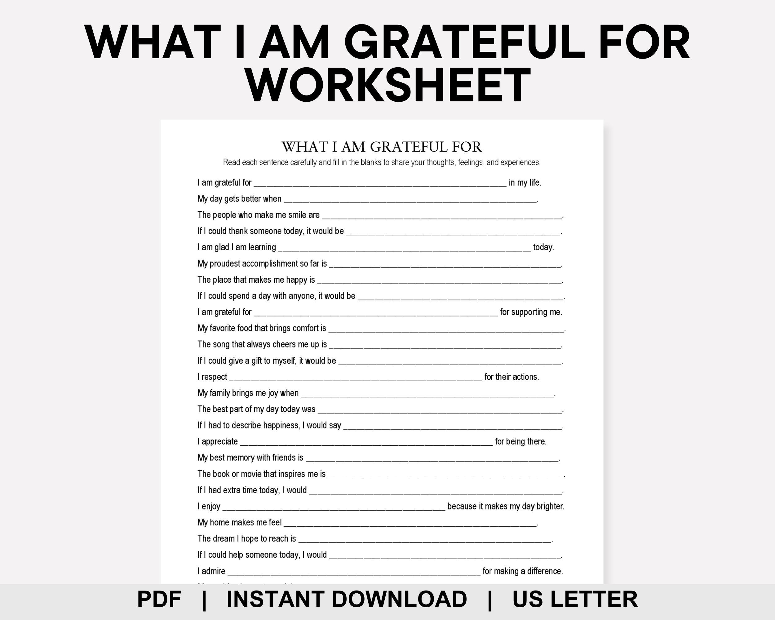 What I Am Grateful for Worksheet, Gratitude, Life Audit, Goal Setting ...