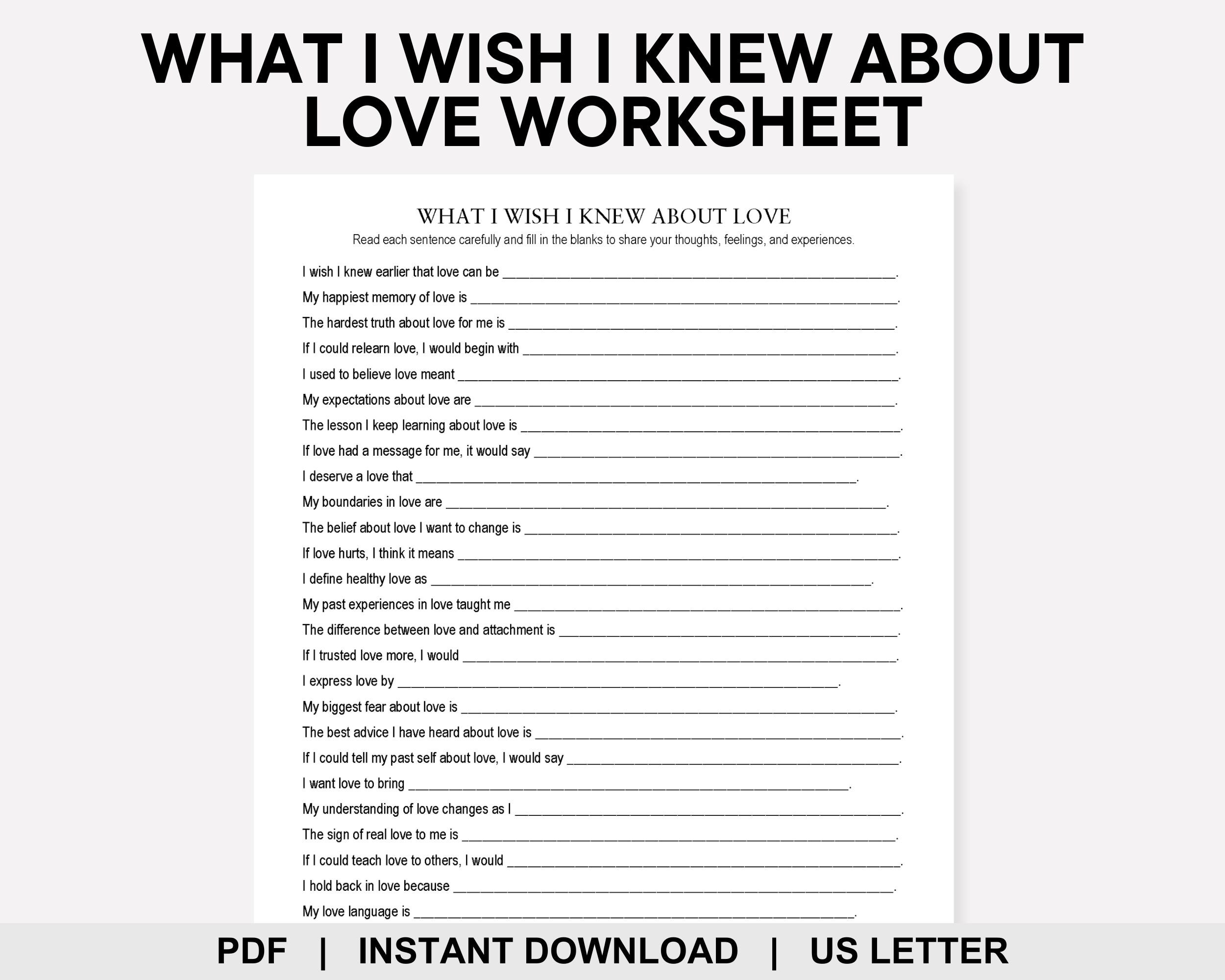 What I Wish I Knew About Love Worksheet, Couples Therapy, Relationship ...
