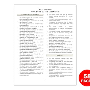 Child Therapy Progress Note Statements, Therapy Progress Notes ...