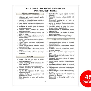 Adolescent Therapy Interventions for Progress Notes, Therapeutic ...