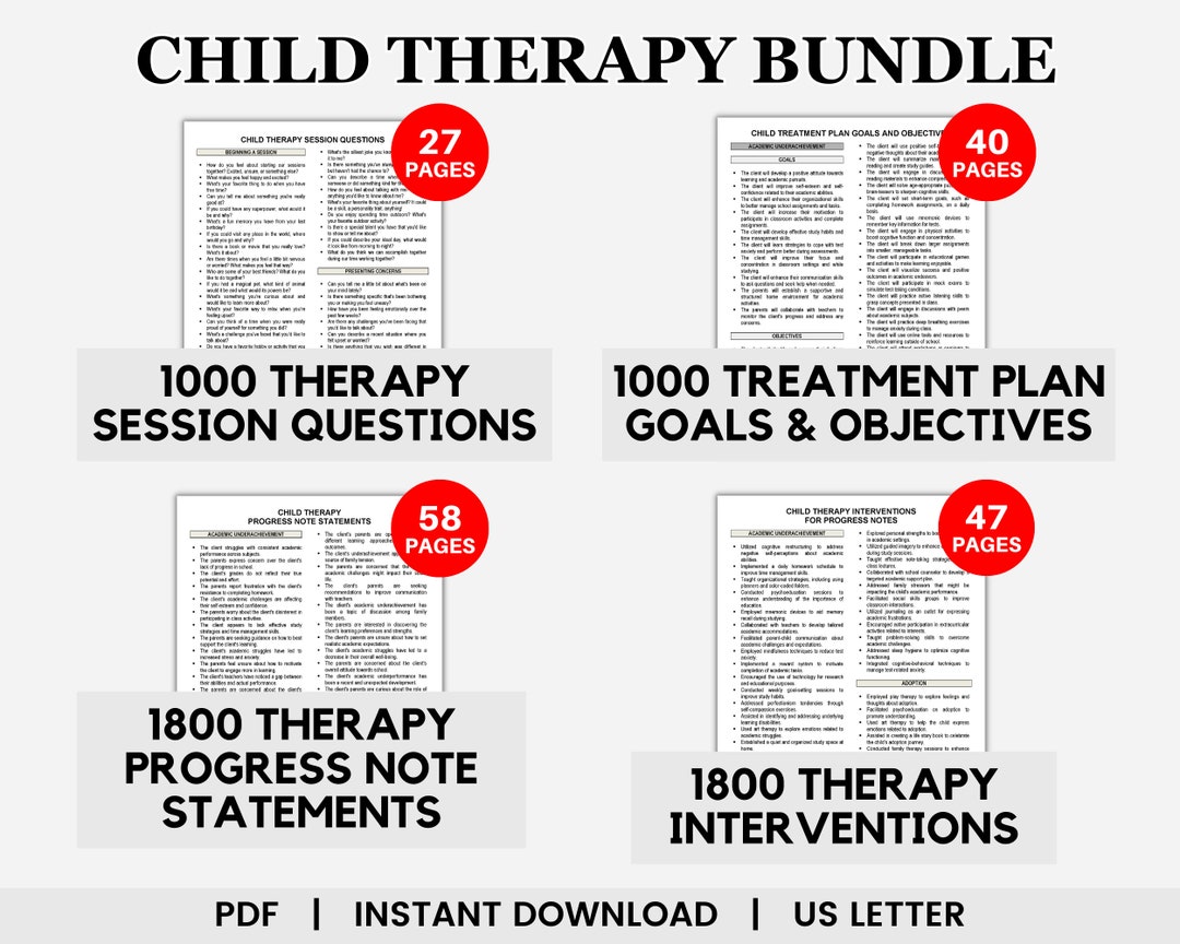 Child Therapy Bundle, Therapy Questions, Therapy Goals and Objectives ...