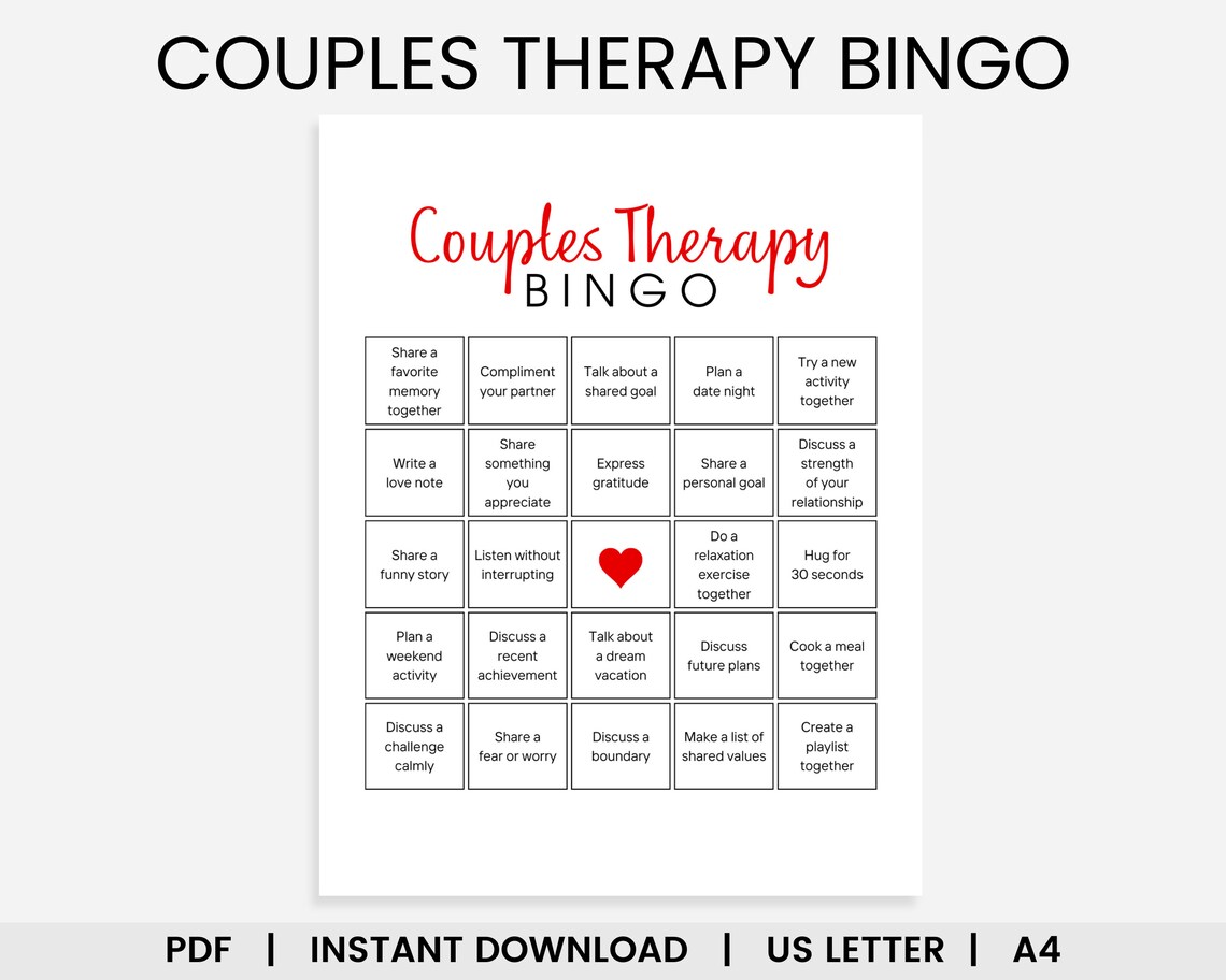 Couples Therapy Bingo, Couple Bingo, Mental Health Bingo, Printable ...