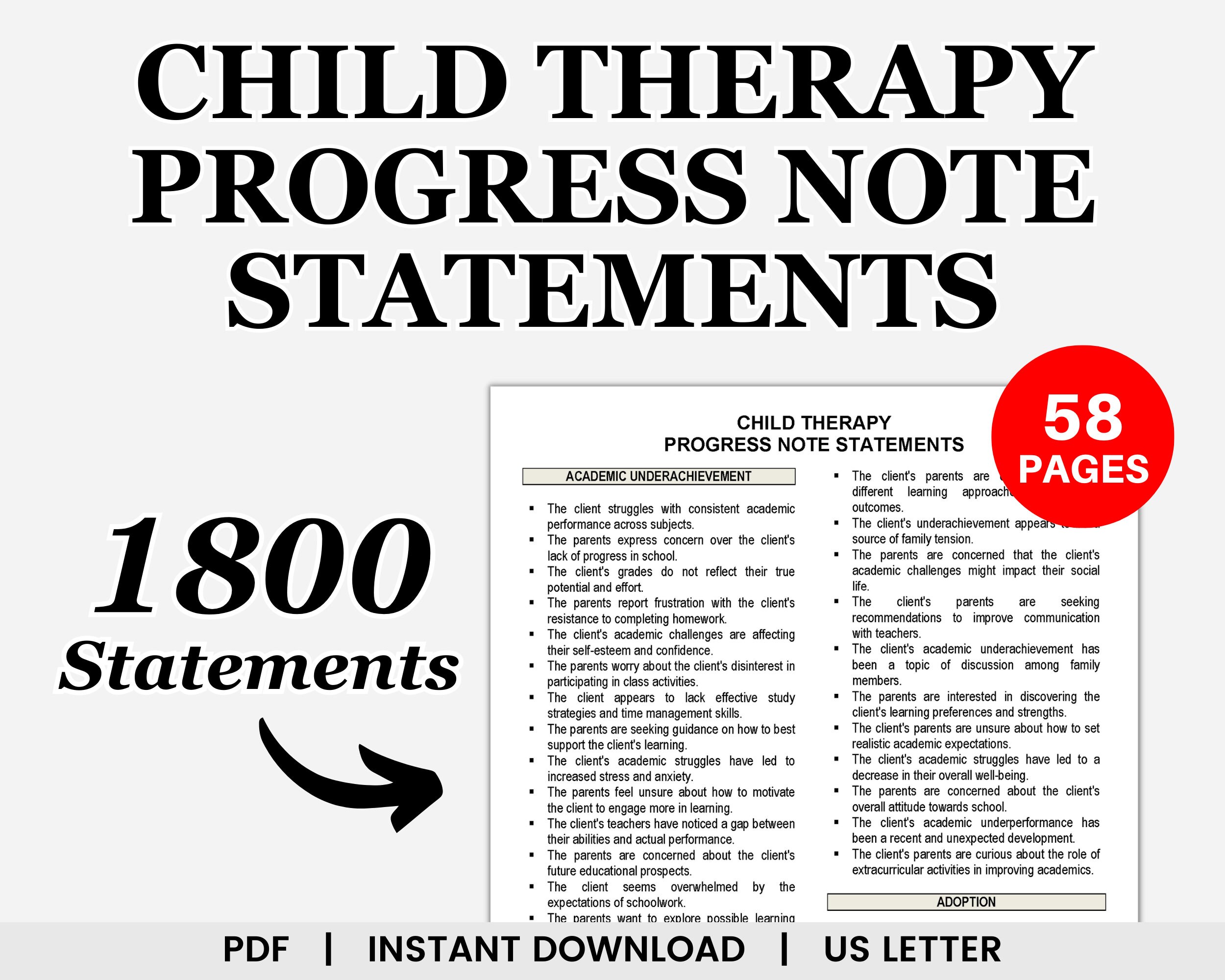 Child Therapy Progress Note Statements, Therapy Progress Notes ...