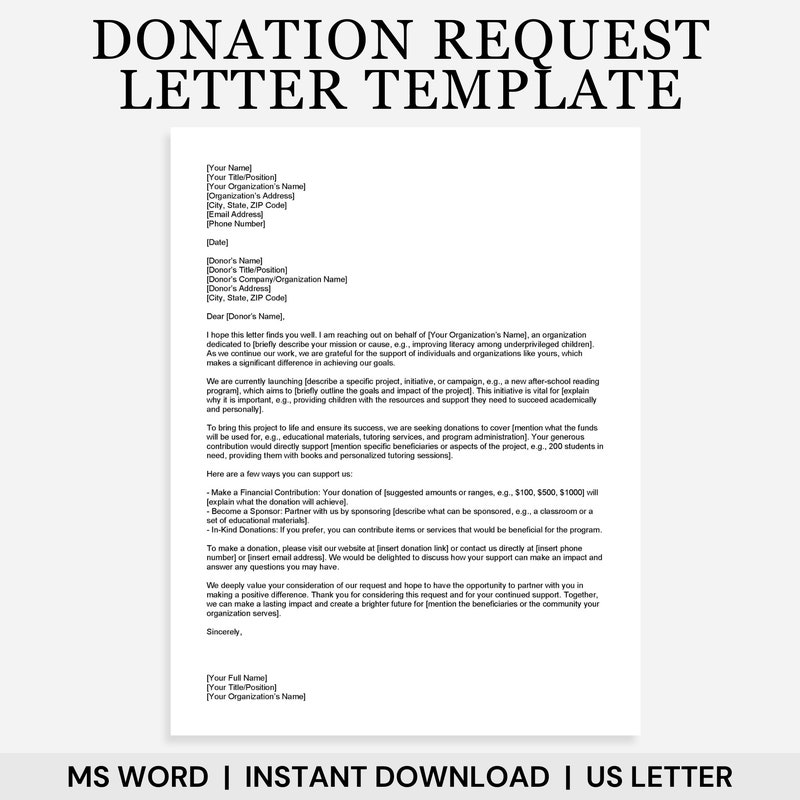 Donation Request Letter Template - Etsy