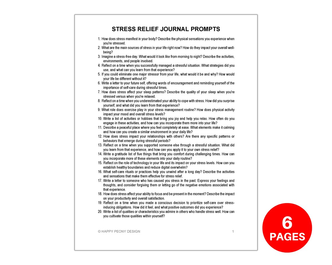 Stress Relief Journal Prompts, Journal Prompts for Stress Relief ...