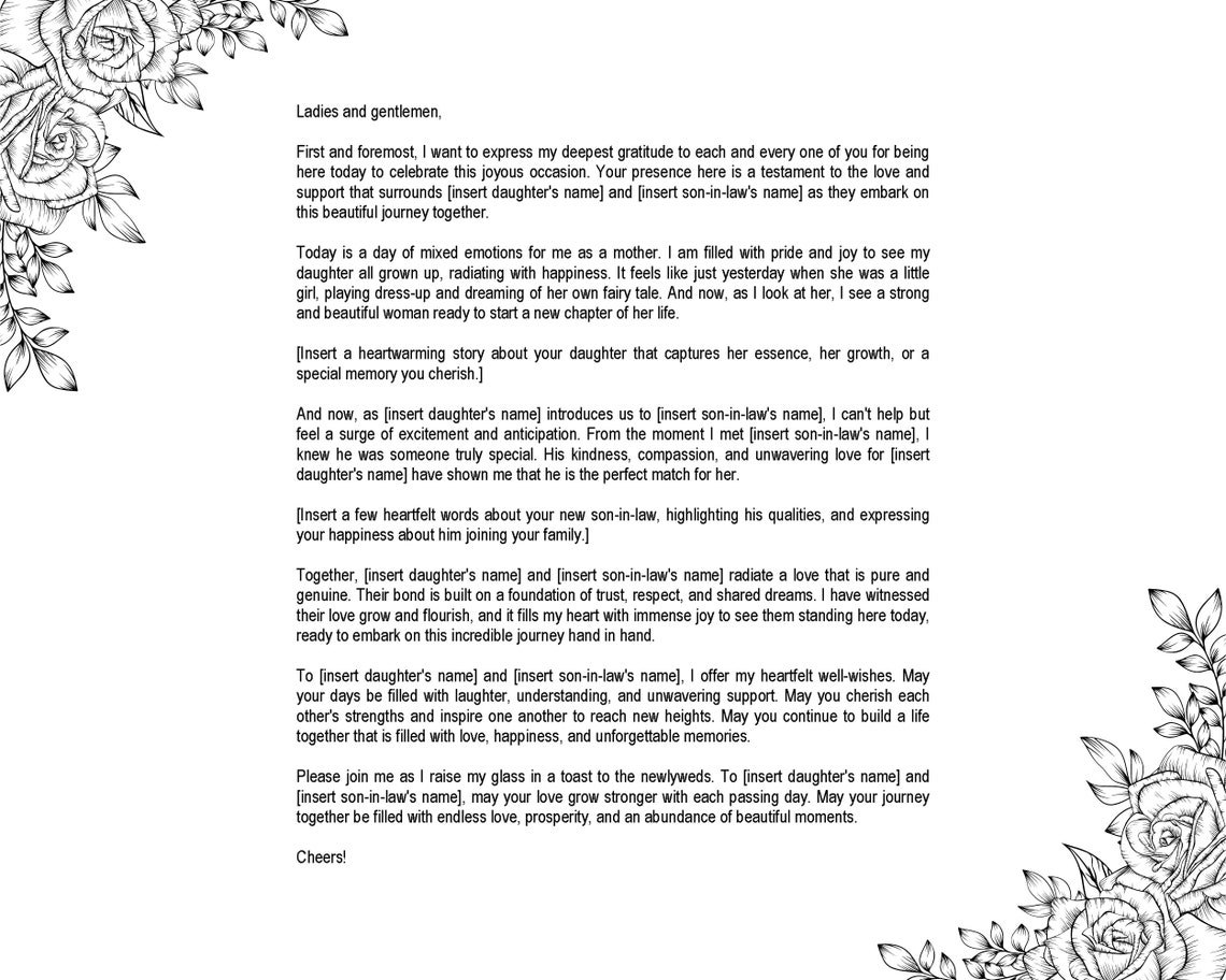 Mother of the Bride Speech Templates, Mother of Bride Speech, Mom ...