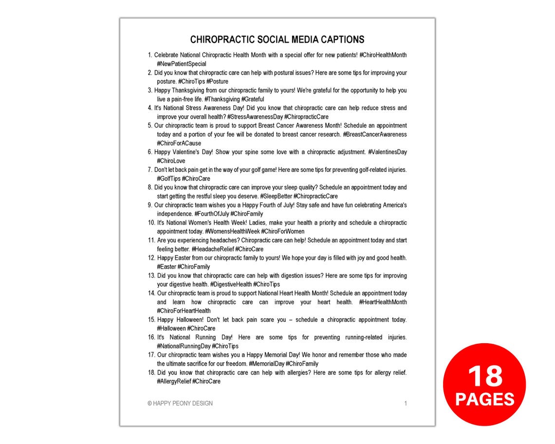 Chiropractic Social Media Captions, Chiropractic Marketing Templates ...
