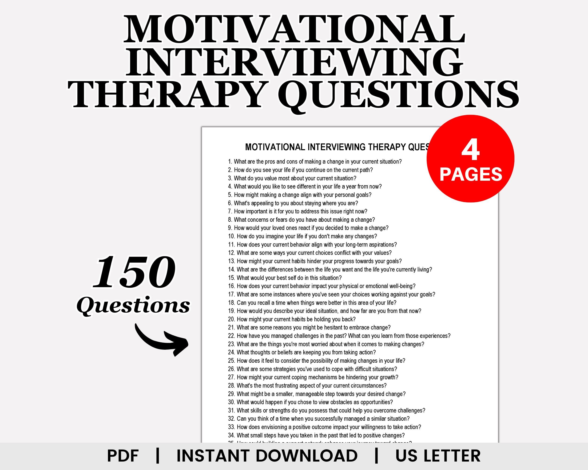 Motivational Interviewing Therapy Questions, MI Therapy, Therapy ...