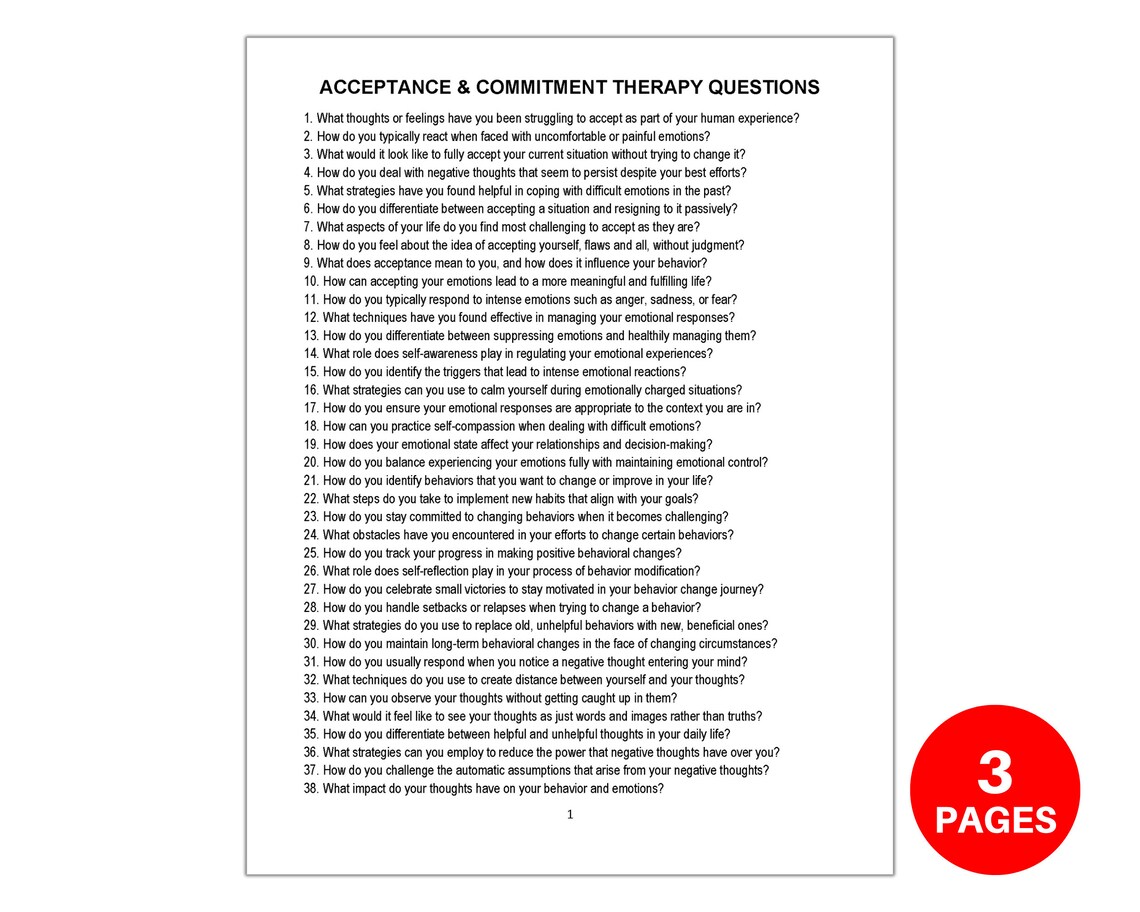 Acceptance and Commitment Therapy Questions, ACT Therapy Questions, ACT ...