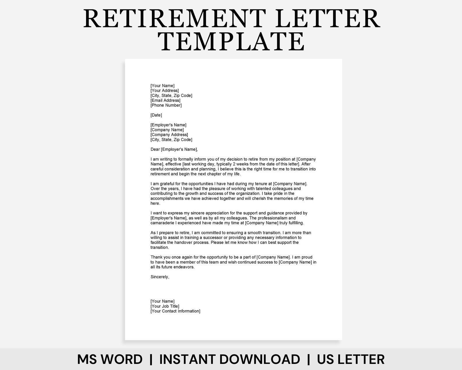 Retirement Letter Template, Letter of Retirement Template, Retirement ...