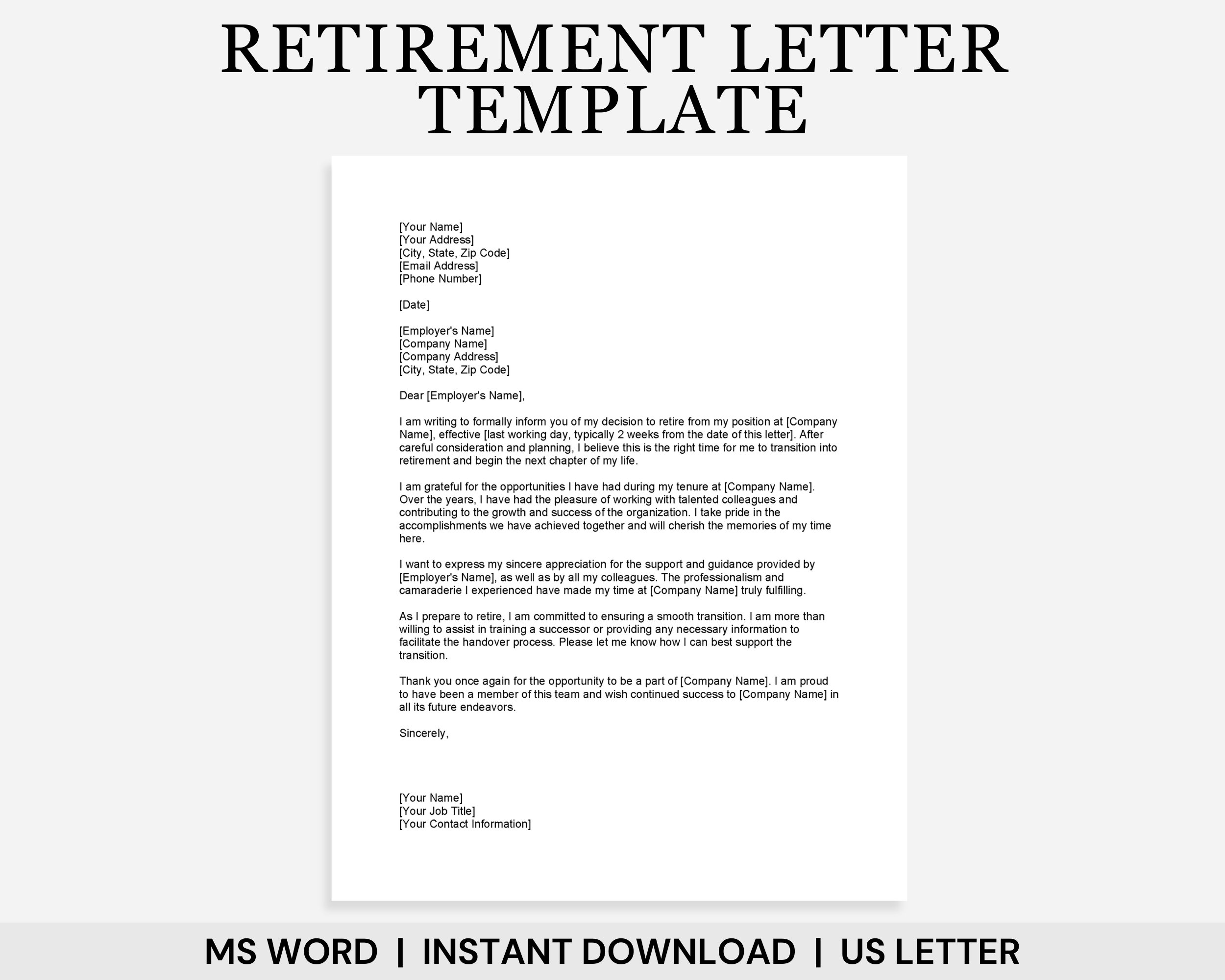 Retirement Letter Template, Letter of Retirement Template, Retirement ...