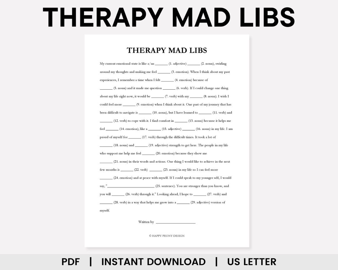Therapy Mad Libs, Mad Libs for Therapy, Mental Health Mad Libs ...