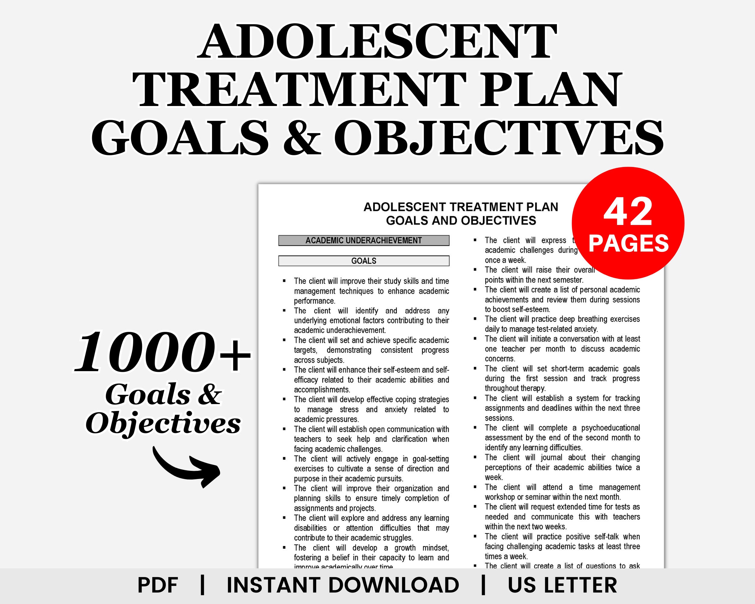 Adolescent Treatment Plan Goals and Objectives, Therapy Goals and ...