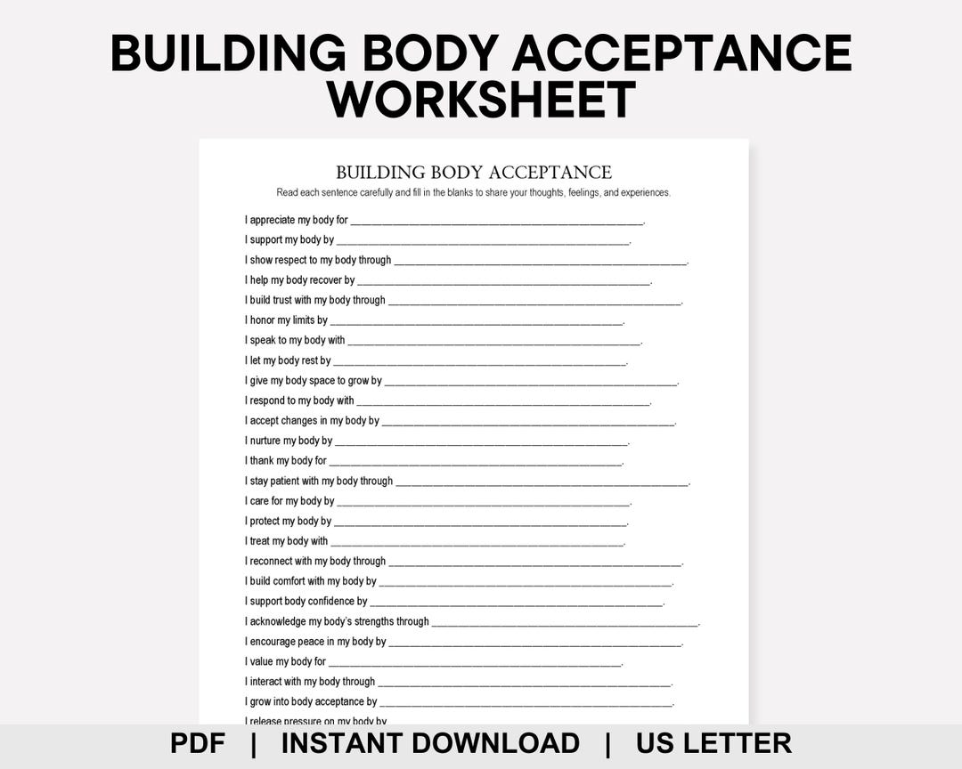 Building Body Acceptance Worksheet, Body Image, Body Positivity ...