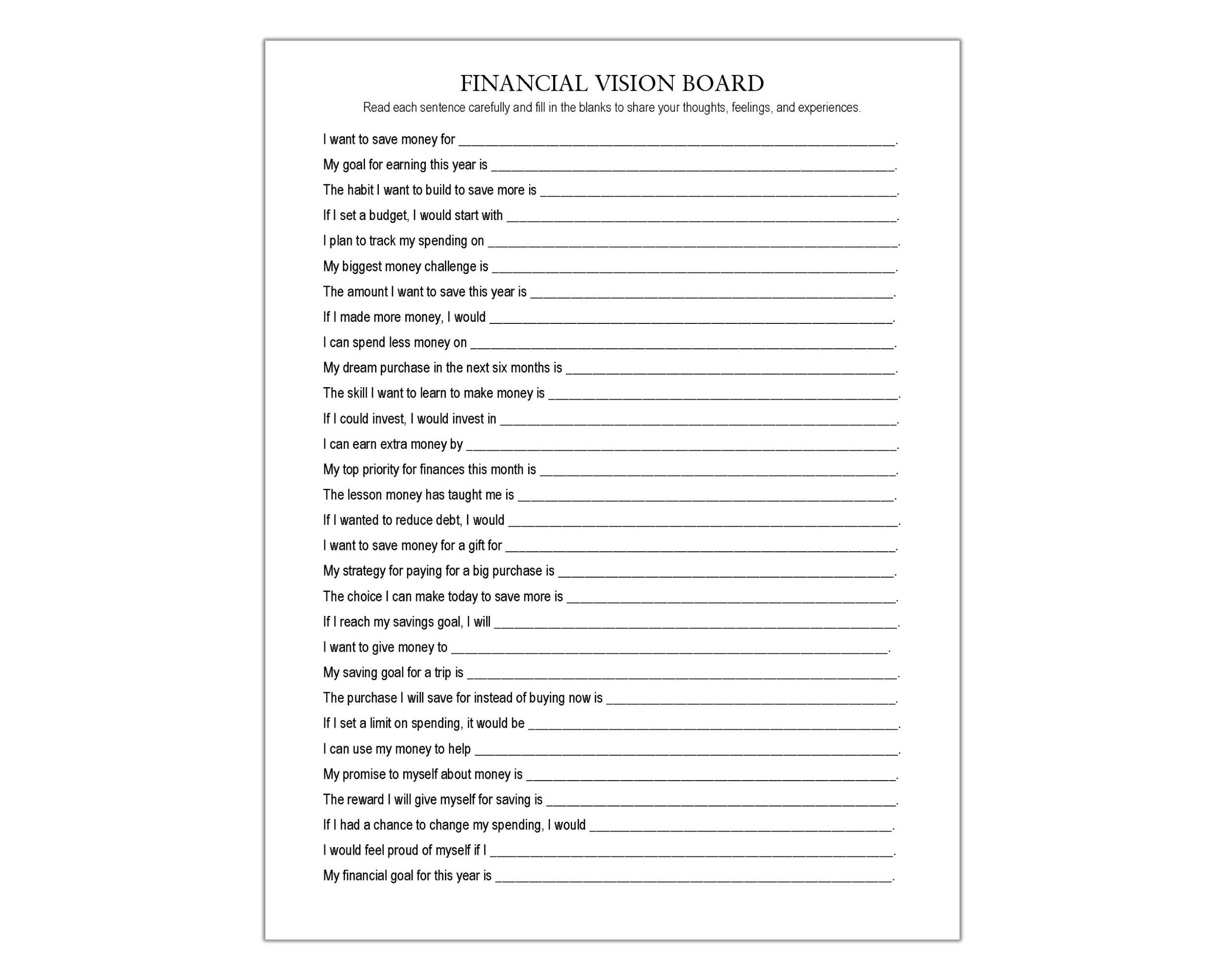 Financial Vision Board Worksheet, Wealth Vision Board, Money ...