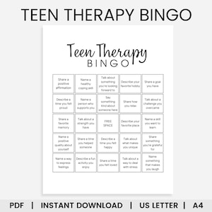 Teen Therapy Bingo, Mental Health Bingo, Printable Bingo, Teen Mental ...