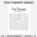 Teen Therapy Bingo, Mental Health Bingo, Printable Bingo, Teen Mental ...