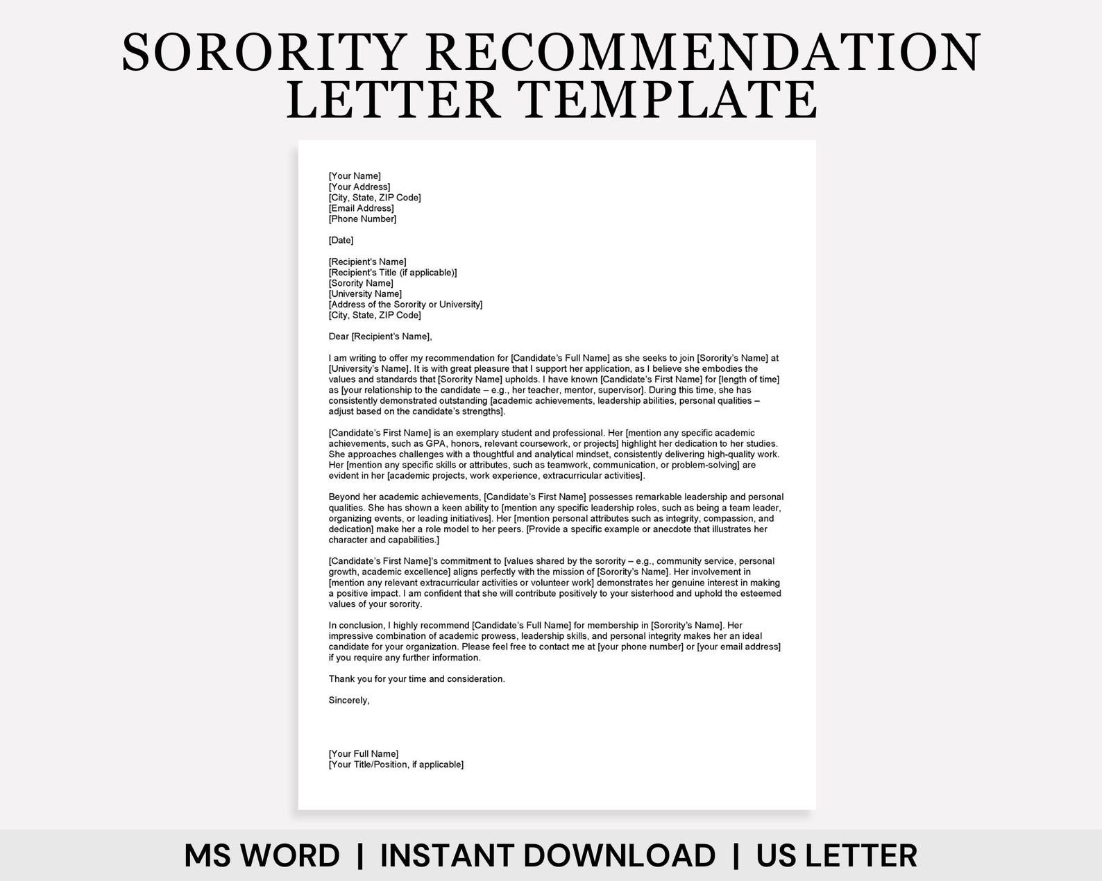 Sorority Recommendation Letter Template, Sorority Letter of ...