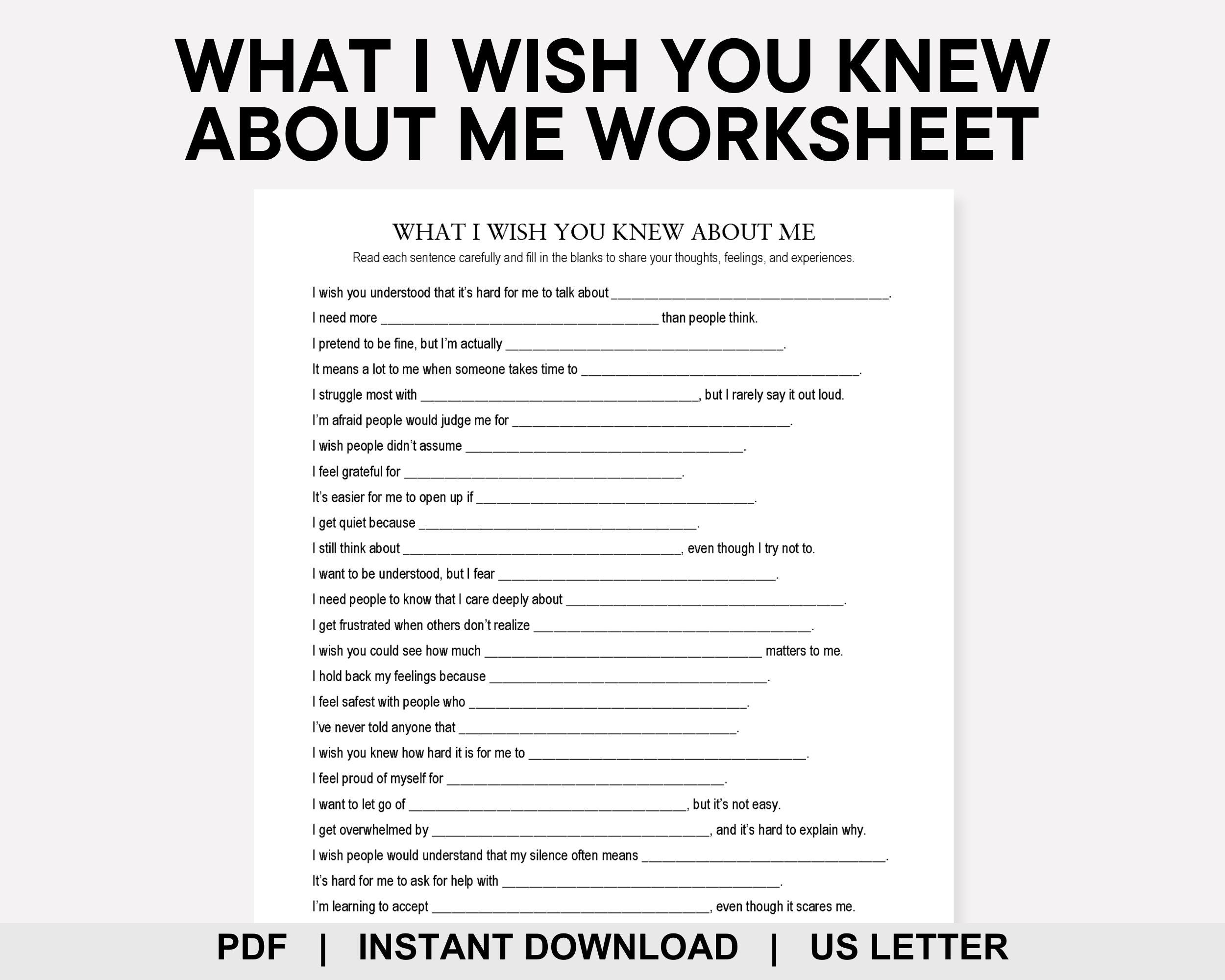 What I Wish You Knew About Me Worksheet, Self Reflection, Self ...