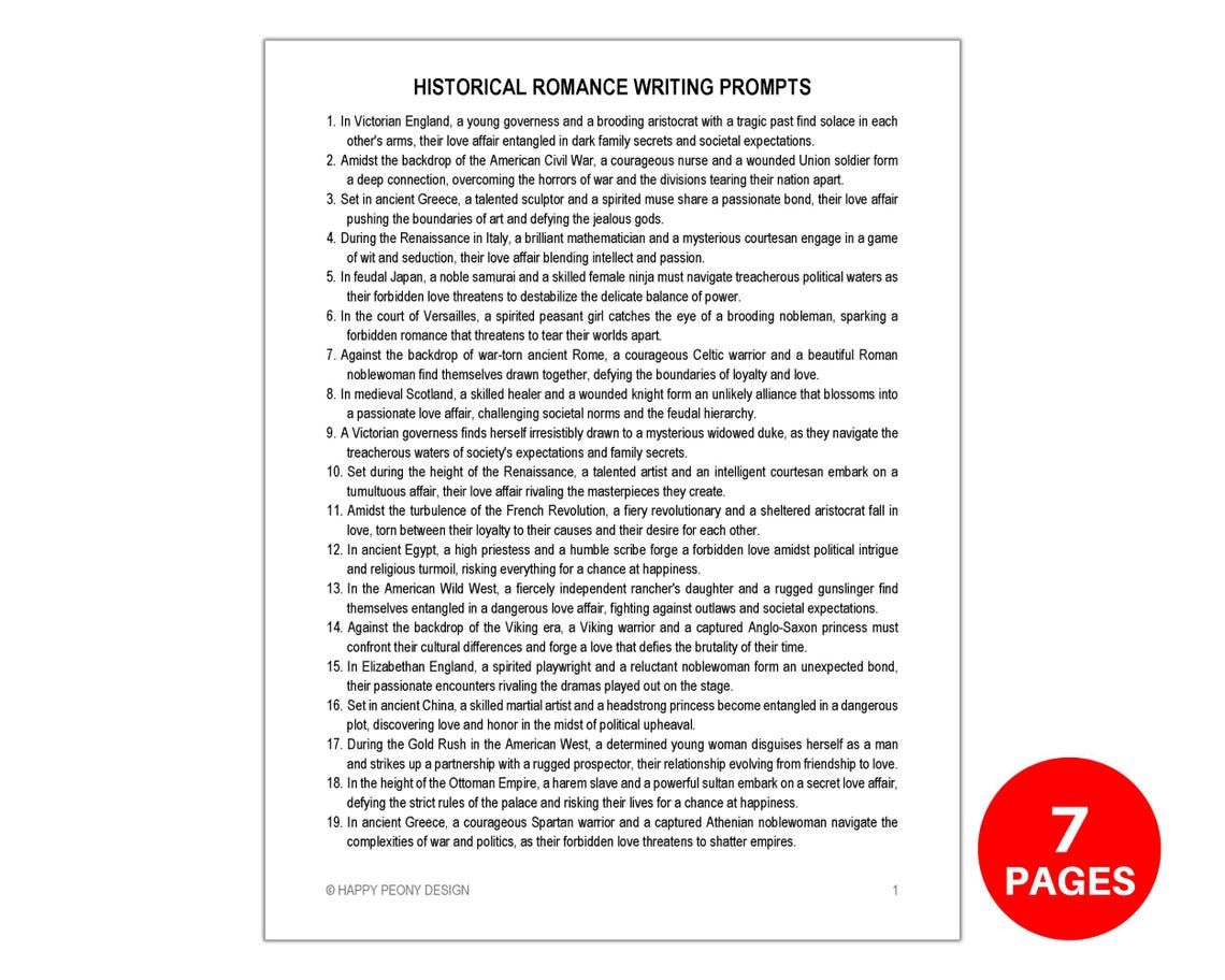 Historical Romance Writing Prompts, Romance Writing Prompts, Historical ...