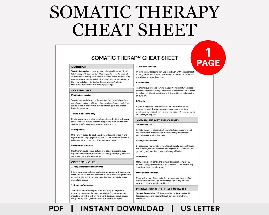 Somatic Therapy Cheat Sheet, Somatic Experiencing, Somatic ...