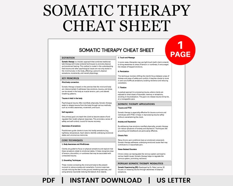 Somatic Therapy Cheat Sheet, Somatic Experiencing, Somatic ...