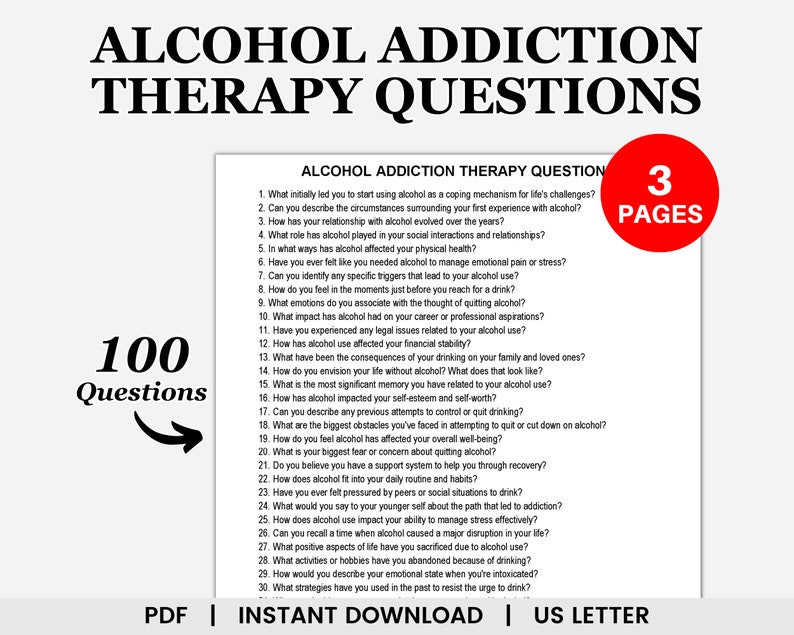 Alcohol Addiction Therapy Questions, Therapy Questions, Counseling ...