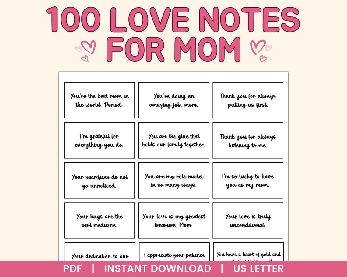 Love Notes for Mom, Love Quotes for Mom, Birthday Gift for Mom, Mother ...