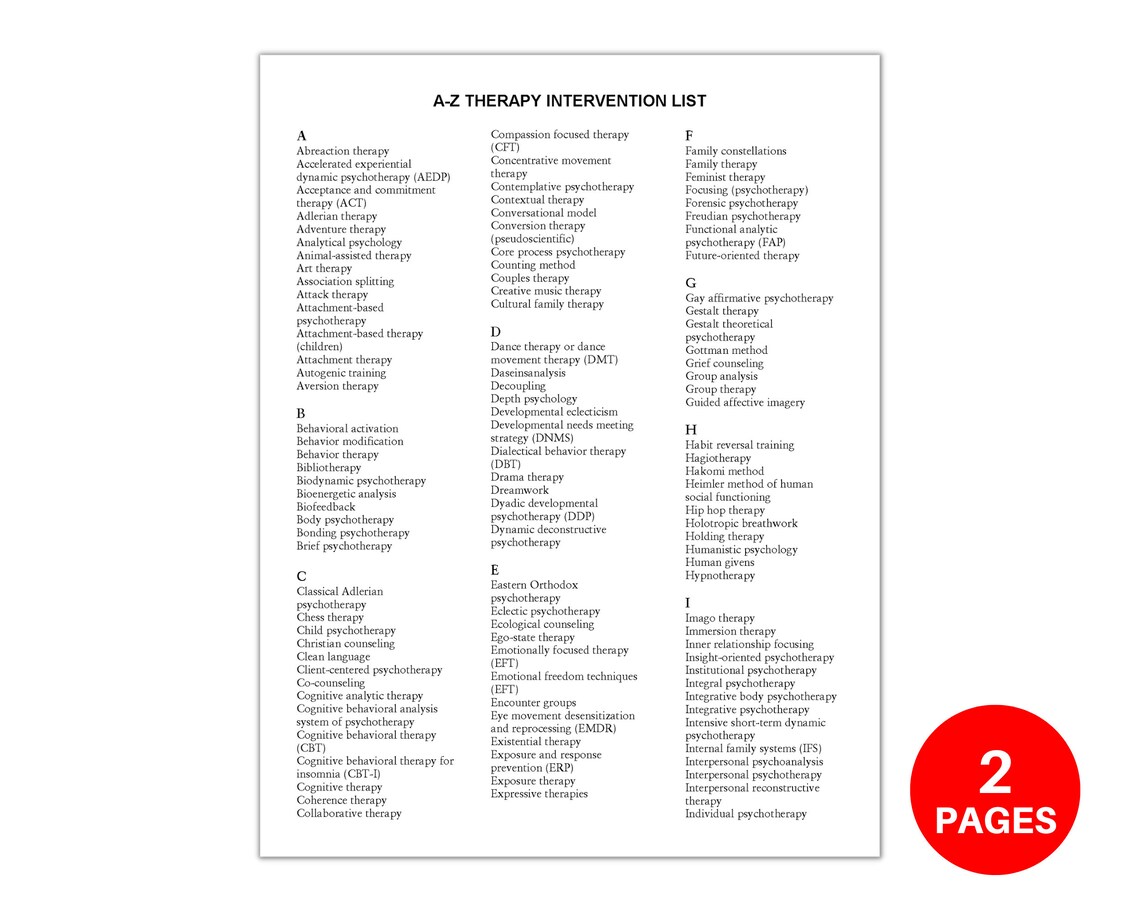 Therapy Intervention List, Therapeutic Interventions, Therapy ...