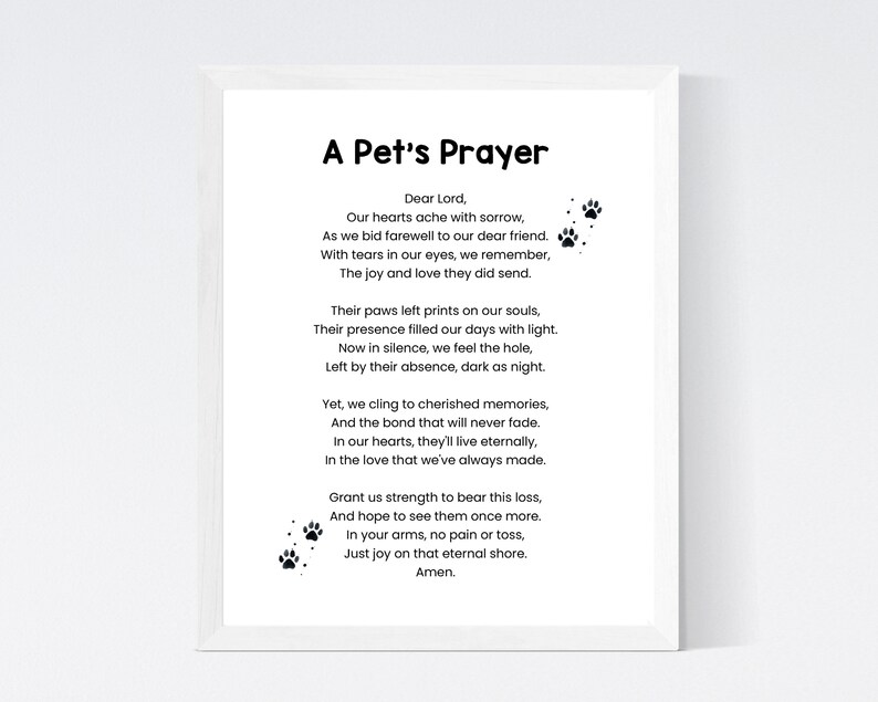 A Pet's Prayer Wall Art, Pet Loss Gift, Pet Memorial Gift, Pet Sympathy ...
