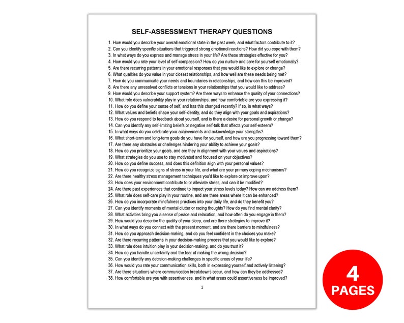 Self Assessment Therapy Questions, Therapy Questions, Counseling ...