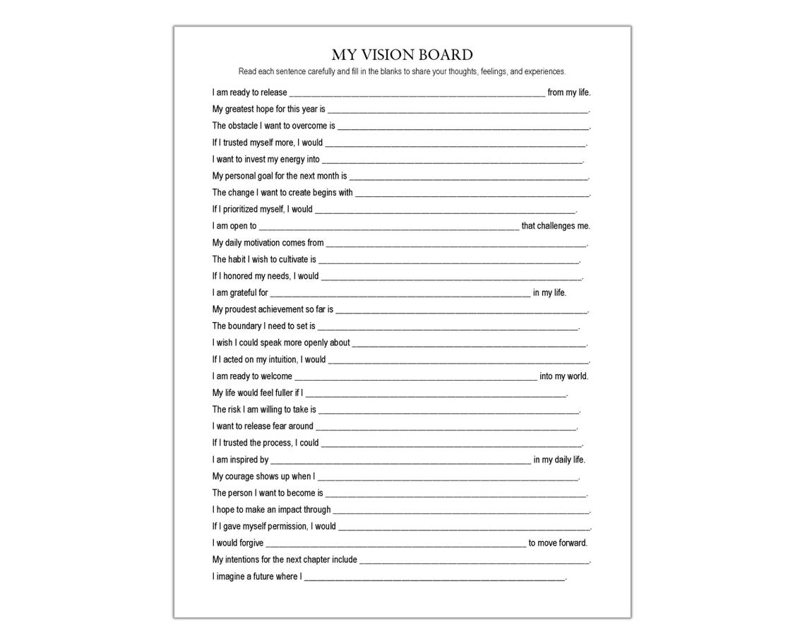 My Vision Board Worksheet, Goal Setting, Life Goals, Manifestation, Law ...