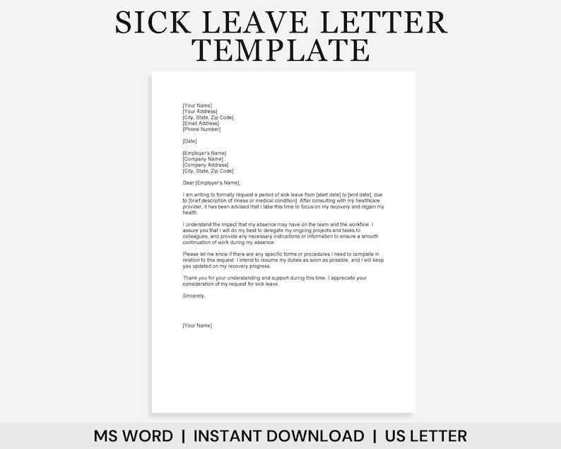Sick Leave Letter Template, Medical Leave Letter, Leave of Absence ...