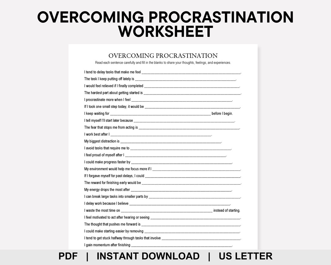 Overcoming Procrastination Worksheet, Executive Function, Time ...