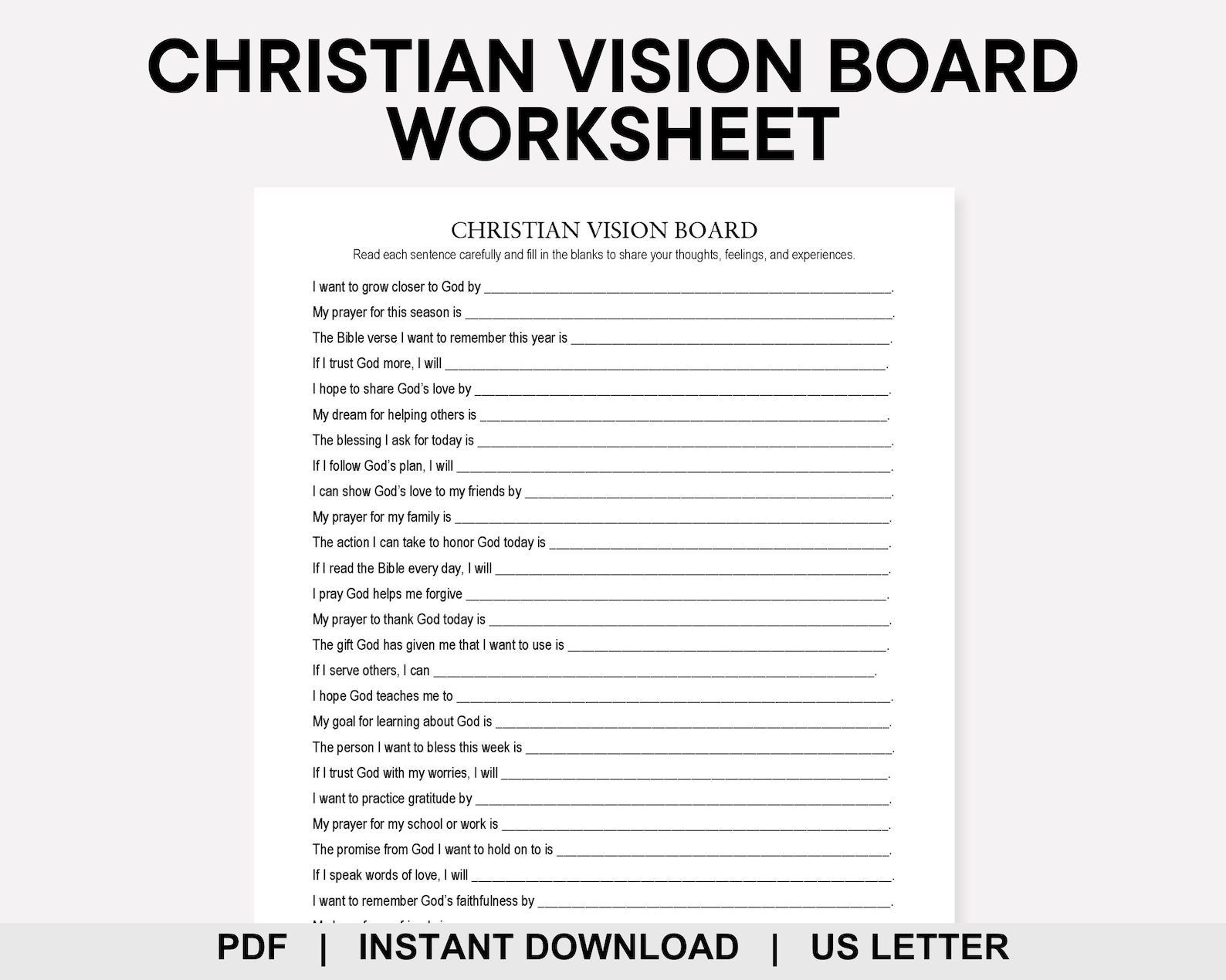 Christian Vision Board Worksheet, Prayer Board, Faith Based Goal ...