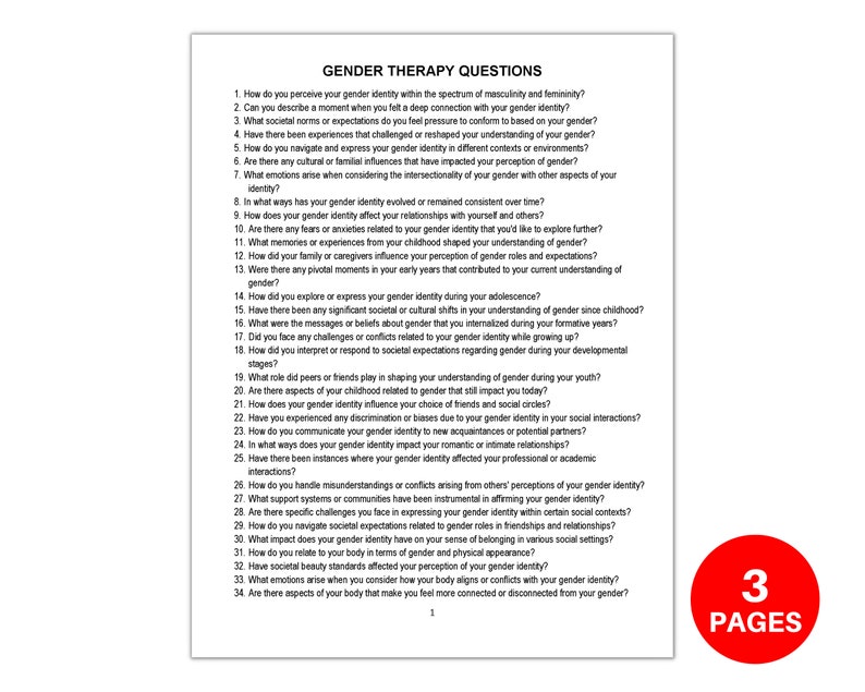 Gender Therapy Questions, Gender Questions, Counseling Questions ...