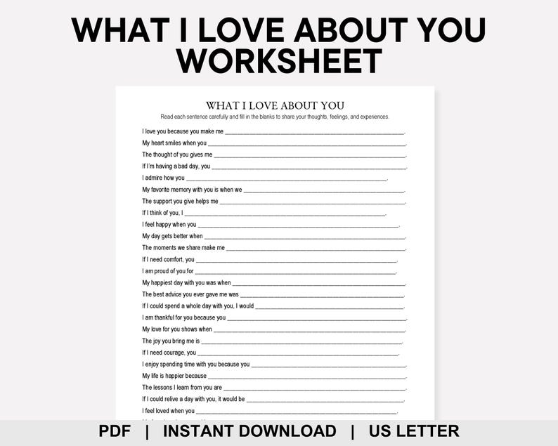 What I Love About You Worksheet, Reasons Why I Love You, Valentines Day ...