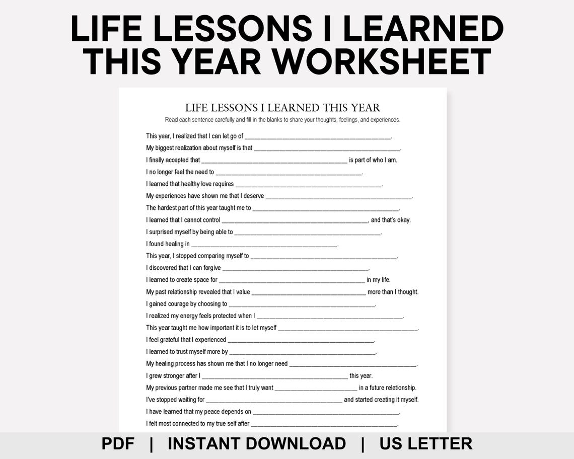 Life Lessons I Learned This Year Worksheet, End of Year Reflection, New ...