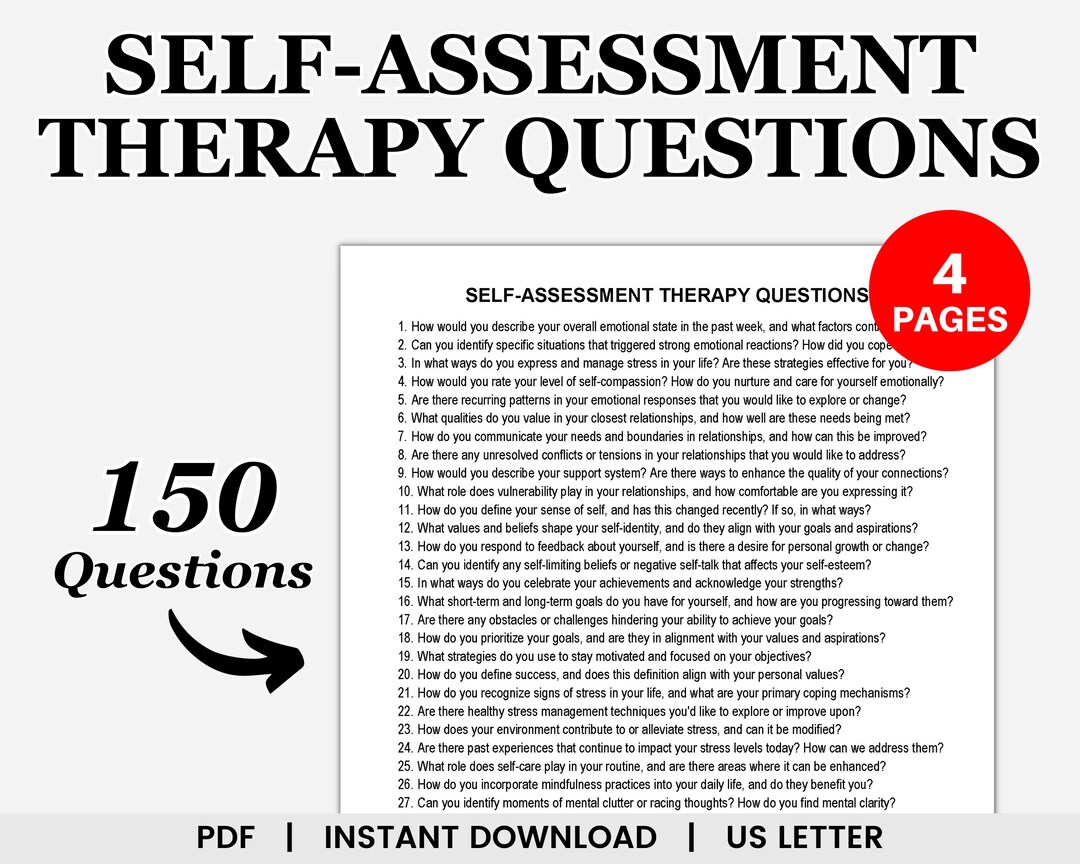 Self Assessment Therapy Questions, Therapy Questions, Counseling ...