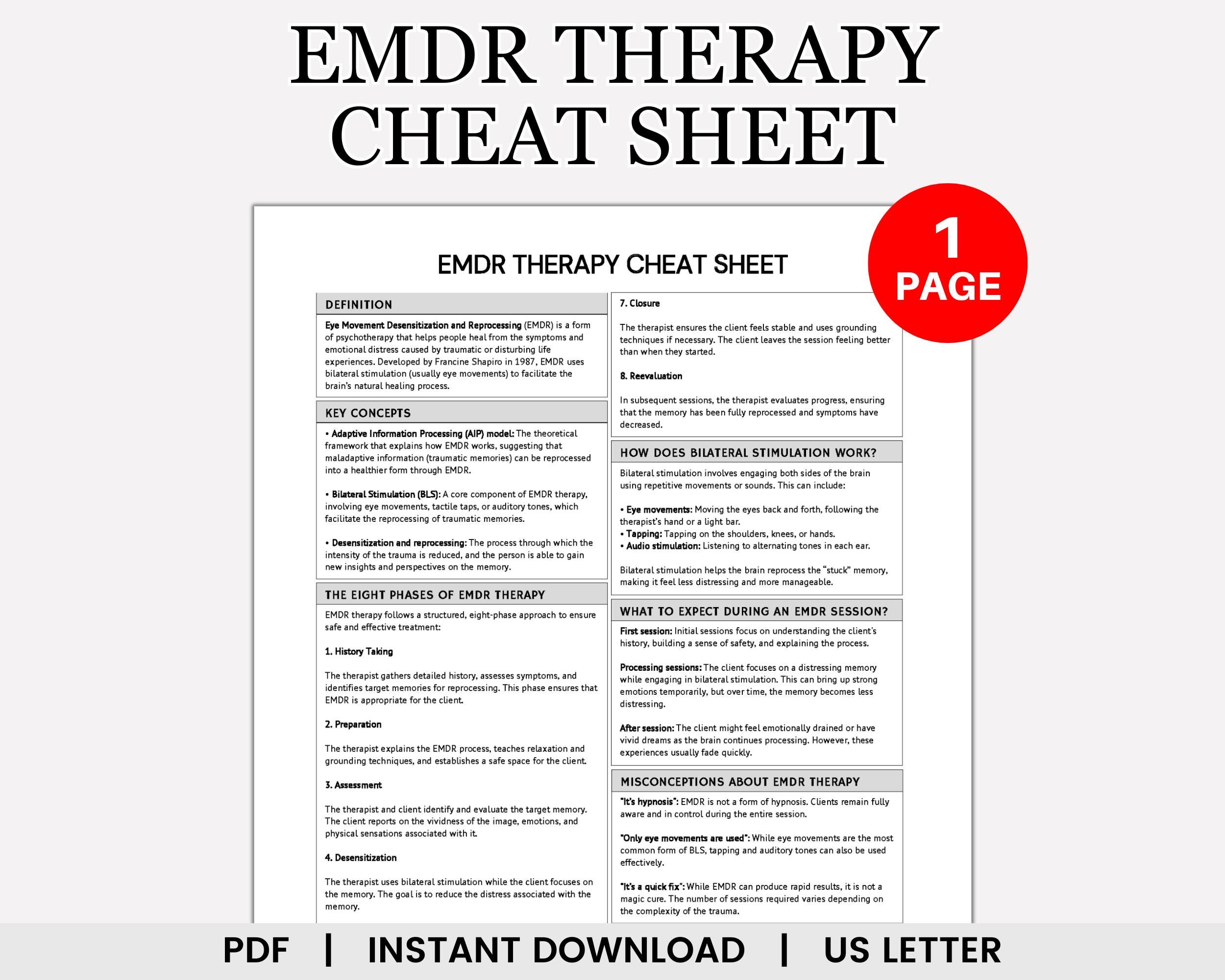 EMDR Therapy Cheat Sheet, Eye Movement Desensitization and Reprocessing ...